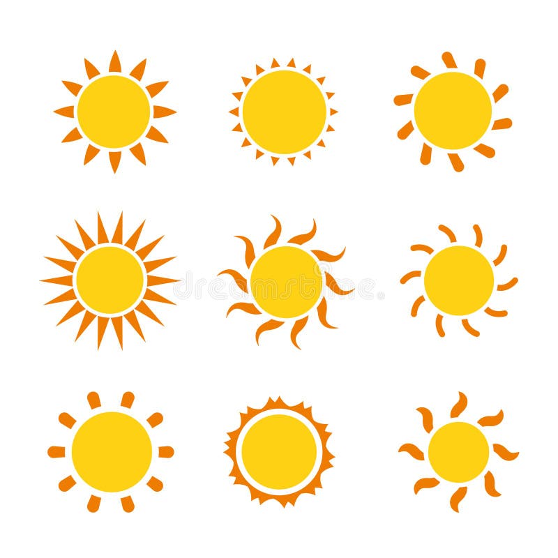 Sun Icons Vector Isolated on White Stock Illustration - Illustration of ...