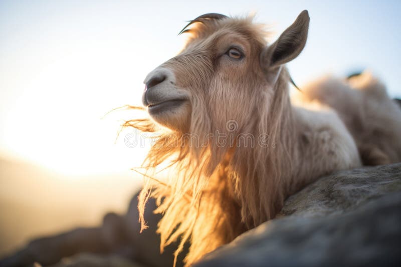 Sun Illuminating Goats Fur on Rocky Peak Stock Image - Image of goats ...