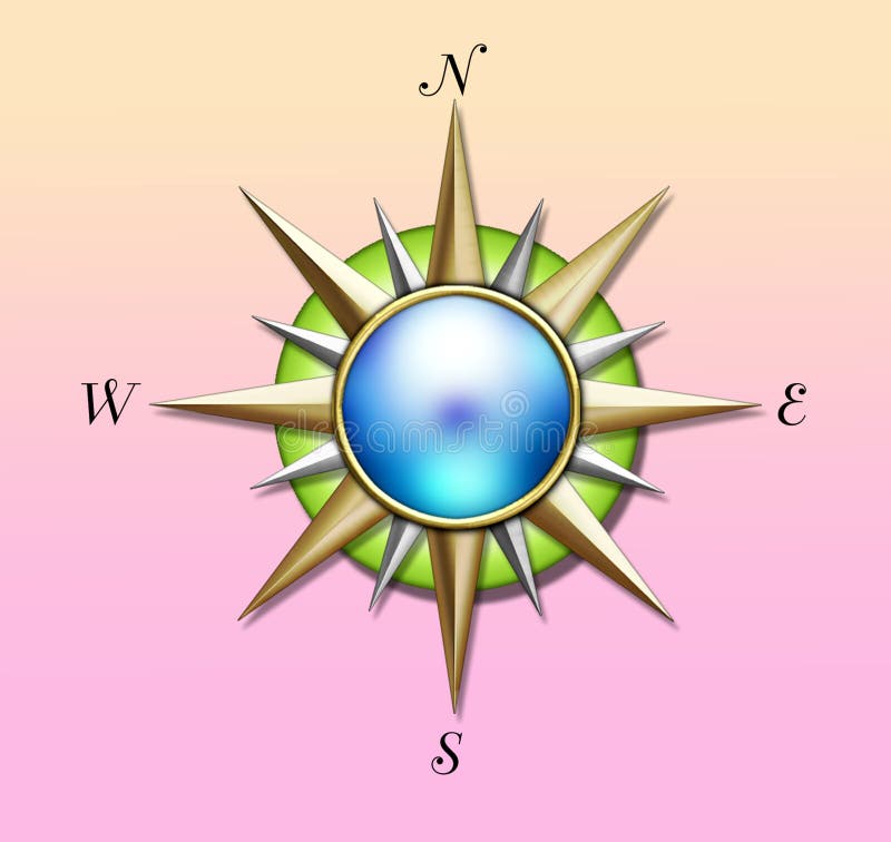 Vivid Metallic Compass Sun Motif Stock Image - Image of light, building ...