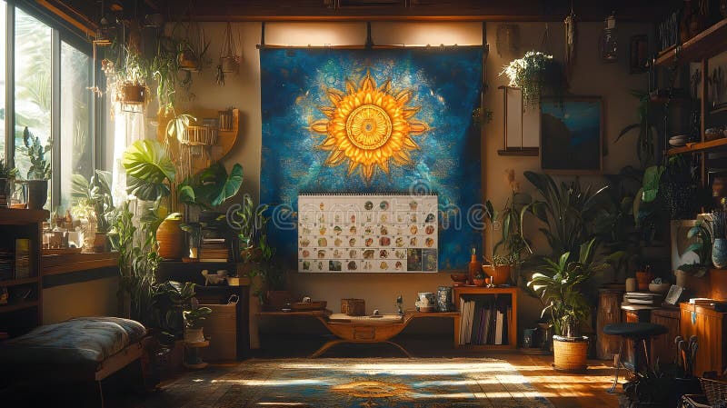 Sun Illustration Interior Design with Plants Stock Illustration ...