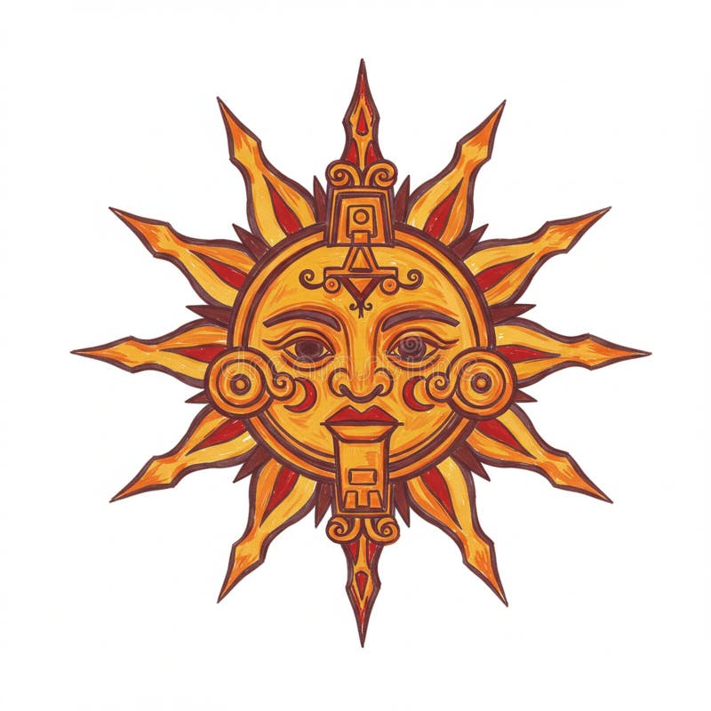 Sun-inspired Design Featuring a Face within a Circular Disc. Stylized ...