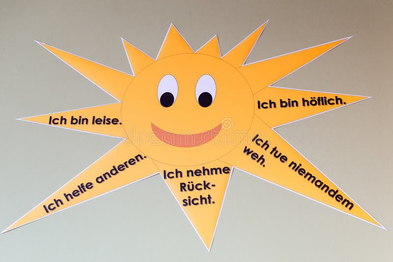 Sun with Instructions in German Stock Photo - Image of design ...