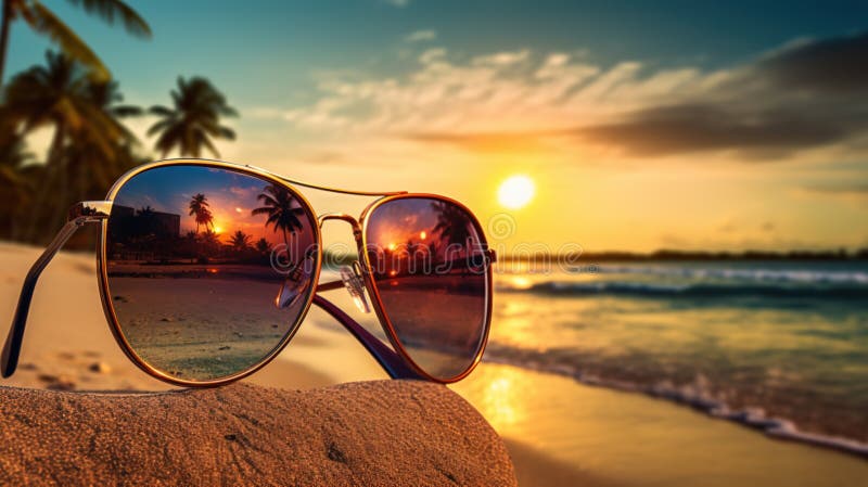 Sun-kissed Beach Vibes through the Lens of Sunglasses Stock ...