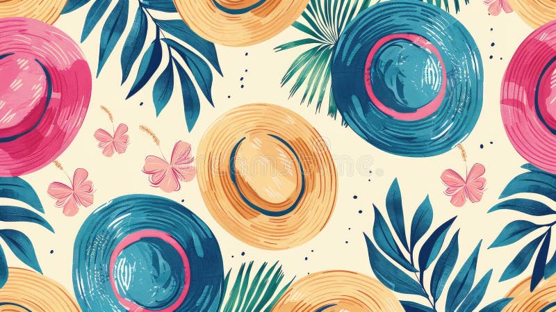 Sun-Kissed Boho Beach Hat Pattern Stock Illustration - Illustration of ...