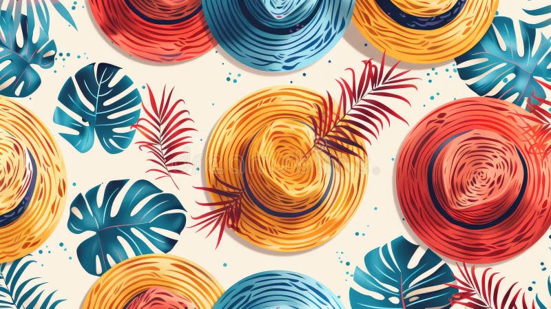 Sun-Kissed Boho Beach Hat Pattern Stock Illustration - Illustration of ...