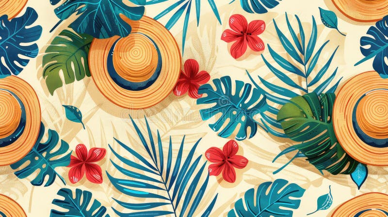 Sun-Kissed Boho Beach Hat Pattern Stock Illustration - Illustration of ...