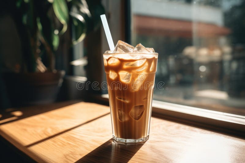 Sun-kissed Iced Coffee on Wooden Table Stock Photo - Image of morning ...