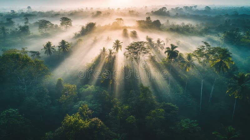 Sun-Kissed Jungle Rays of Light through Tropical Canopy, Mist and Lush ...