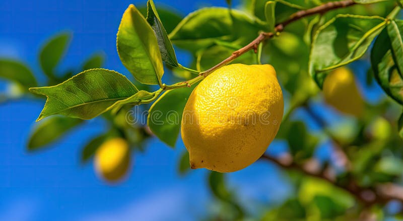 Sun-Kissed Lemon Hanging on Branch Stock Illustration - Illustration of ...