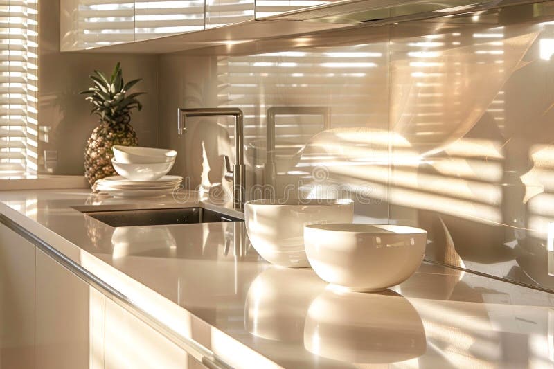 Sun-kissed Modern Kitchen with Sleek Design Stock Illustration ...