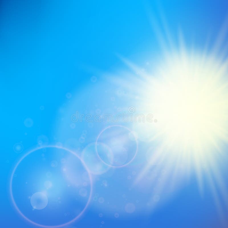 The Bright Sun Shines on a Blue Sky Background. Stock Illustration ...