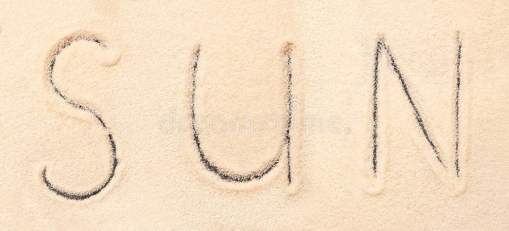 Sun Lettering Drawn on Sand Stock Photo - Image of brown, poster: 69894254