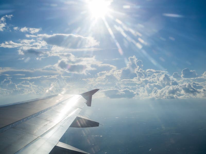 Sun Light and Air Plane Wing Stock Photo - Image of flight, airline ...