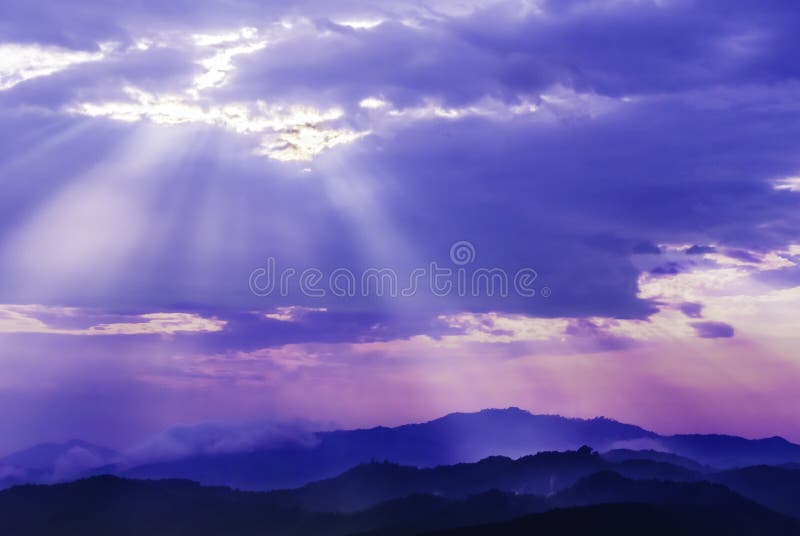 Sun Light through Cloud Sky Over Mountain Stock Image - Image of ...
