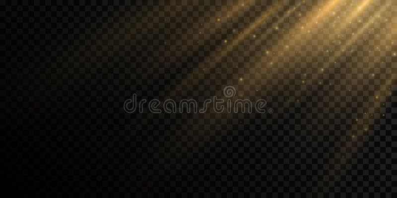 Sun Light Effect on a Transparent Background. Golden Rays with Flying ...