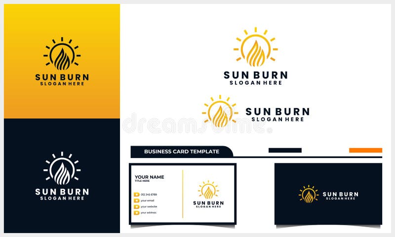 Sun with Light Fire Logo Concept and Business Card Template Stock ...