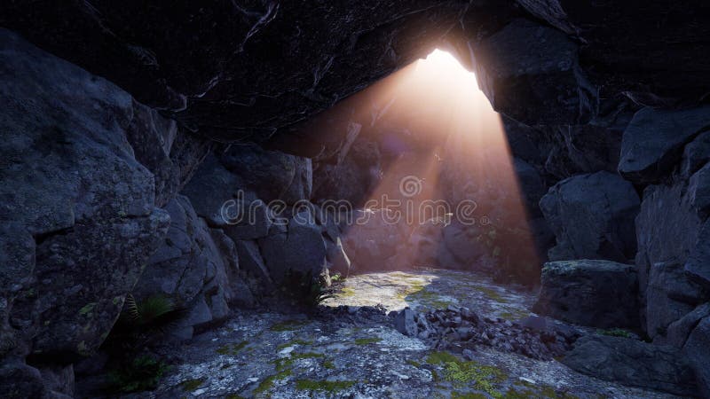 Sun Light Inside Mysterious Cave Stock Illustration - Illustration of ...