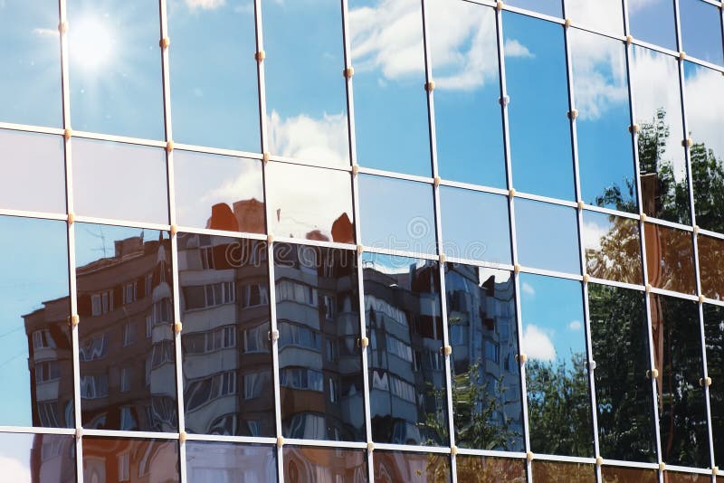 Sun Light Sky Cloud Reflection in Glass Office Building Stock Image ...