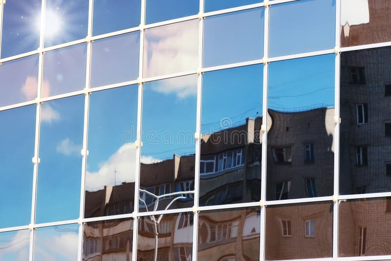Sun Light Sky Cloud Reflection in Glass Office Building Stock Image ...