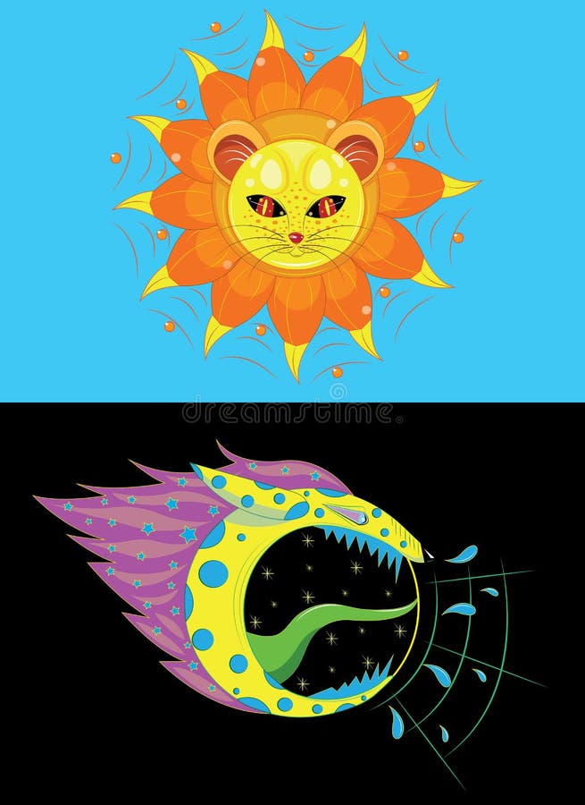 Wolf and the Sun stock vector. Illustration of graphic - 59633228