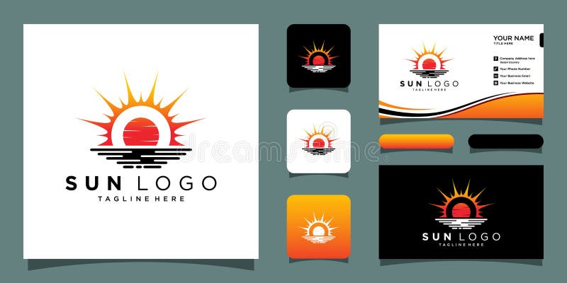 Sun Logo Design Vector Template Icon Symbol with Business Card Design ...