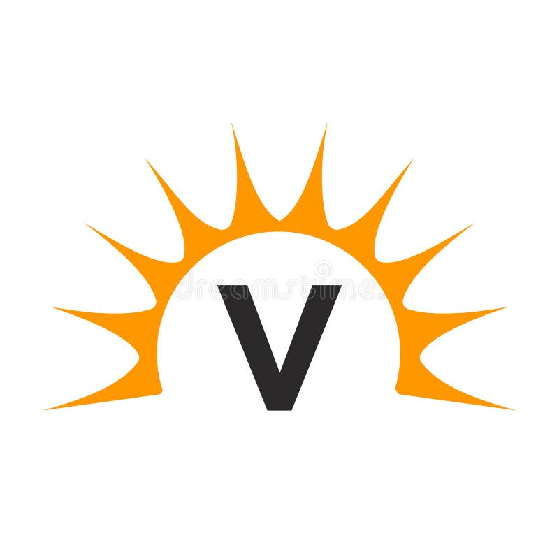 Sun Logo on Letter V Concept. Sun Icon Vector Design with V Letter ...