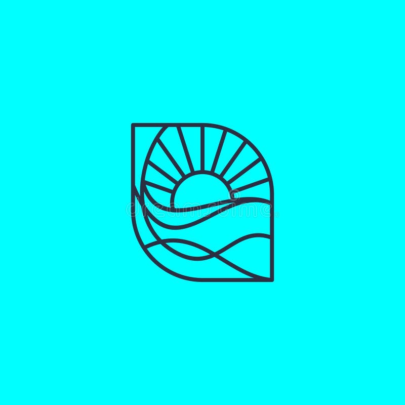 Sun Logo with Sea Wave Outline Vector Design. Sunset Icon Stock Vector ...