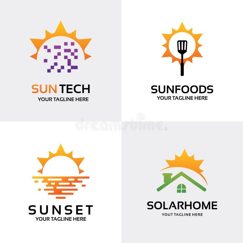 Sun Logo Set Design Template Collection Stock Vector - Illustration of ...