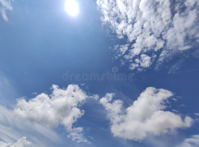 The Sun is Look Oval between Clouds and Blue Sky Stock Photo - Image of ...