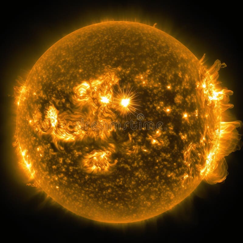 The Sun with Lots of Yellow Solar Flares. Generative AI Stock ...