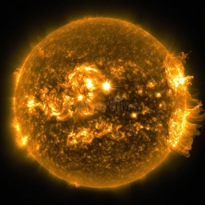 The Sun with Lots of Yellow Solar Flares. Generative AI Stock ...
