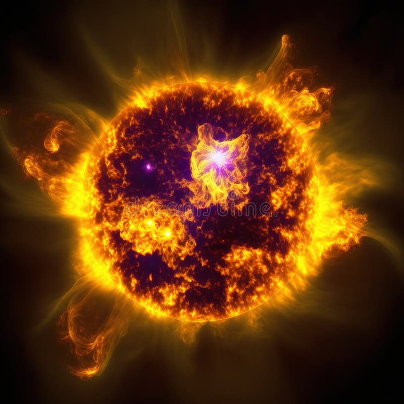 The Sun with Lots of Yellow Solar Flares. Generative AI Stock ...