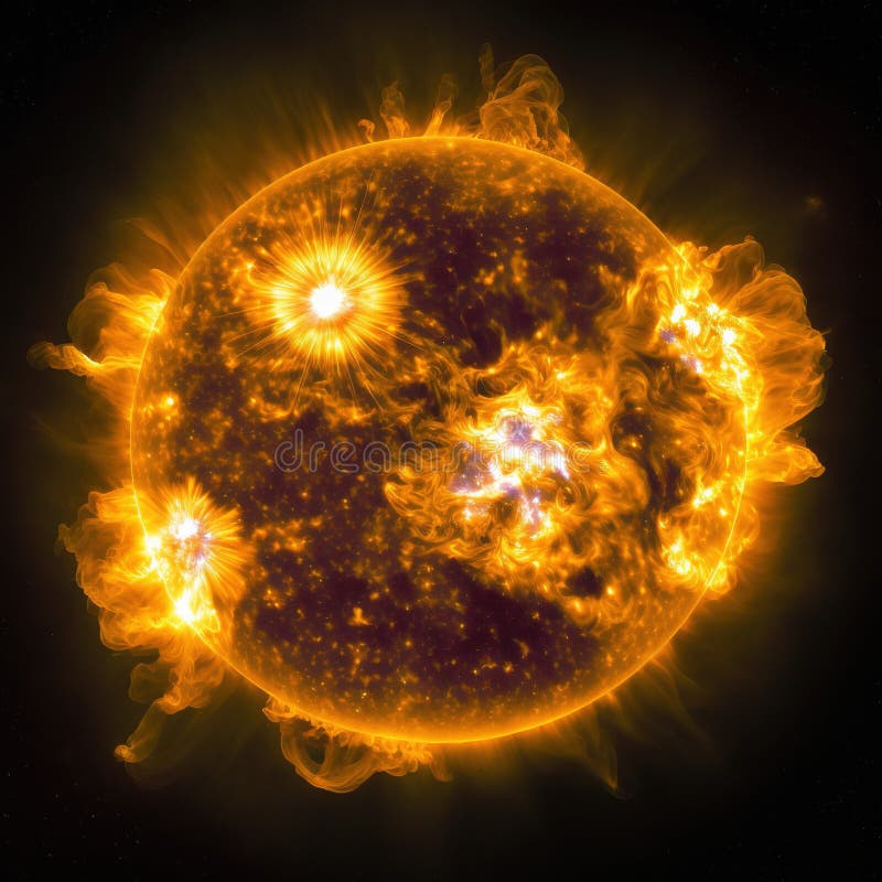 The Sun with Lots of Yellow Solar Flares. Generative AI Stock ...