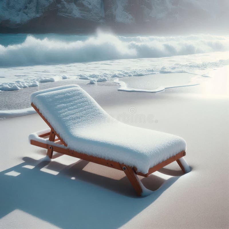 A Sun Lounger on the Beach, Covered with Snow. Stock Photo - Image of ...