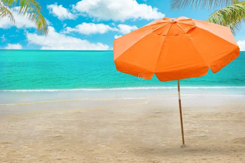 Chaise Lounge And Umbrella On Tropical Beach Stock Image Image Of