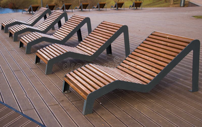 Sun Loungers on Platform on Lake Stock Image - Image of holiday ...