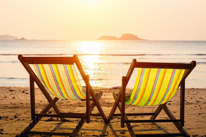 Sun Loungers on the Sea Beach. Relax. Stock Photo - Image of blue ...