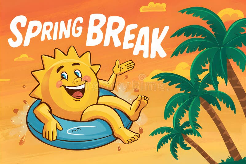 A Sun Lounging on Ring in Orange Sky with SPRING BREAK Excitement Stock ...