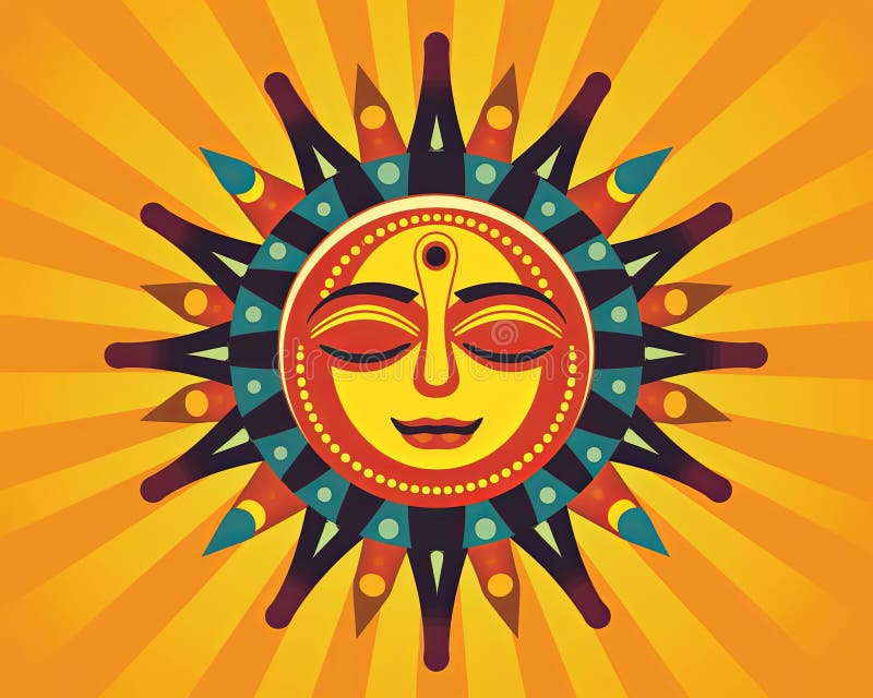 The Sun is in the Middle of a Sunburst with People Around it Stock ...