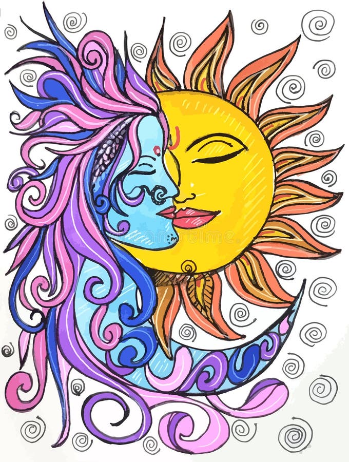 Sun Moon Abstract Painting for Print Stock Vector - Illustration of ...