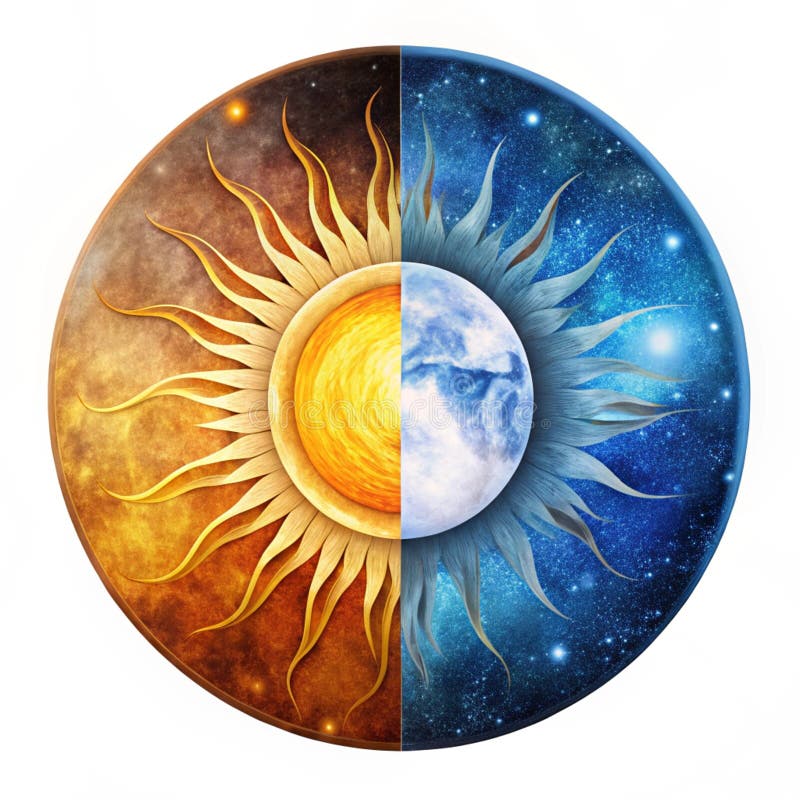 Sun and Moon with Abstract Rays Stock Illustration - Illustration of ...