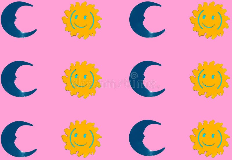 Sun and Moon Copied on Pink Background, Creative Art Pattern Stock ...