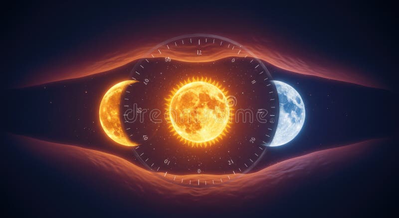 Sun Moon Cycle with Celestial Clock and Cosmic Glow Stock Photo - Image ...