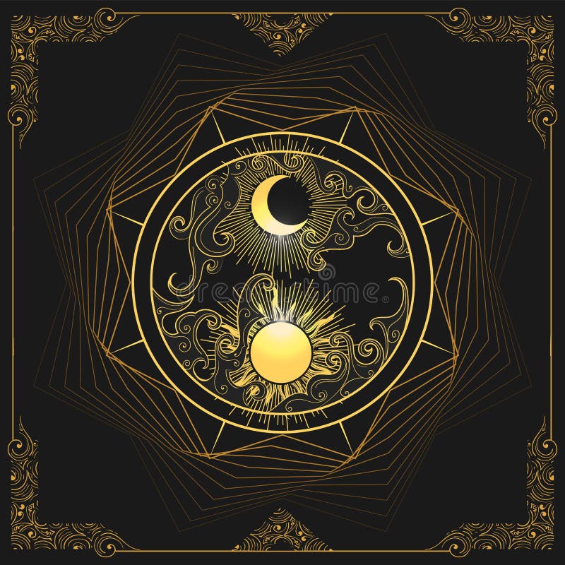 Sun and Moon Esoteric Illustration Isolated on Black Stock Vector ...