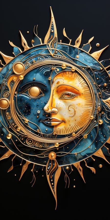 A Sun and Moon Face on a Black Background Stock Image - Image of ...