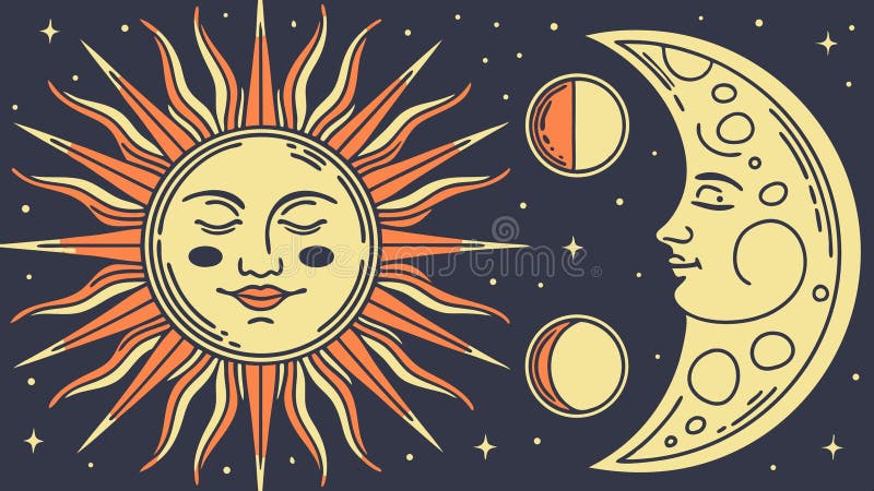 Sun and Moon Face Design, Celestial and Astrological Harmony Symbol ...