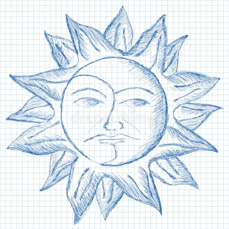 Sun and moon face sketch stock illustration. Illustration of modern ...