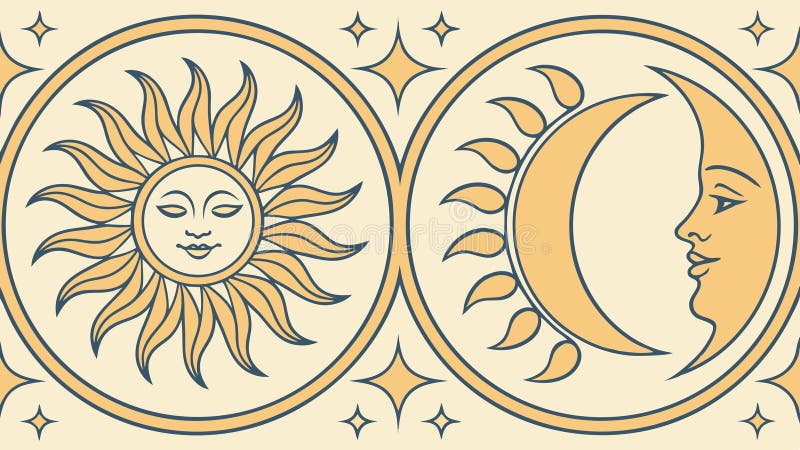 Sun and Moon Faces, Cosmic Balance Vector Art, Vector Design Generative ...