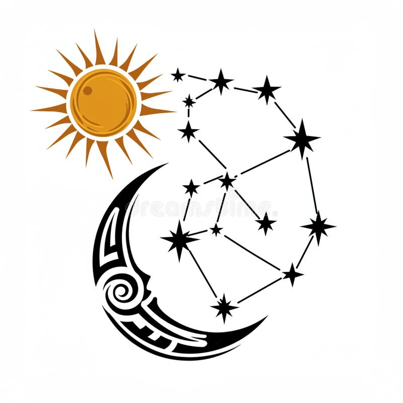 Sun and Moon Graphic Featuring an Orange Sun with Radiating Rays, and a ...