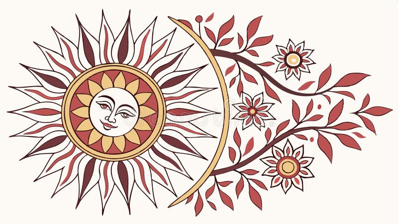 Sun and Moon Graphic with Floral Elements Celestial Design Vector ...